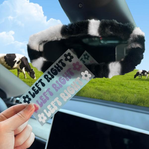 商品名:  Car 3PCS Tricolor Mirror Stickers with Furry Cow Print Rearview Cover Set -Stretchy Plush Rear View Mirror Protect...