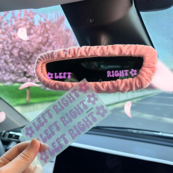 商品名: カー3ピースピンクミラーステッカー、ファーリーバックカバーセット付き-伸縮性のあるプラッシュリアビューミラープロテクターと左右の文字かわいいステッカーデカール装飾カーアクセサリー 女性と男性向け Car 3PCS Pink Mir...