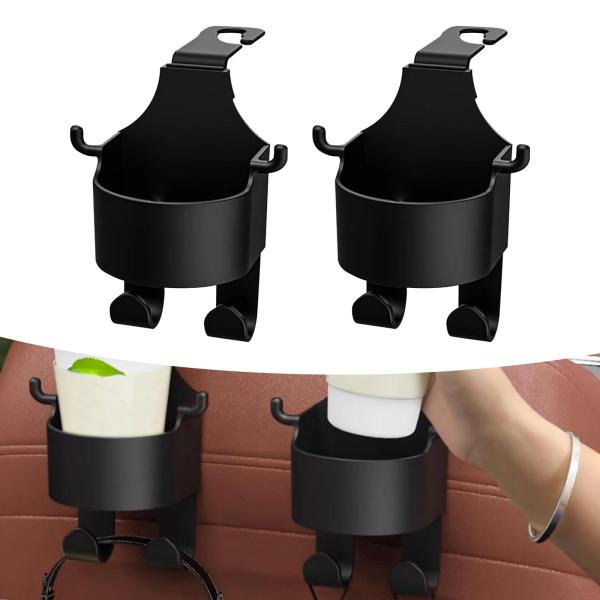 商品名: Crynod カーシートバックカップホルダー2個 4.5インチ x 5.7インチ ポリプロピレン製 安定した構造 収納ブラケット 3.6インチ/2.4インチのフック付き 多機能ポータブルリアハンギングアクセサリー ほとんどの車種に...