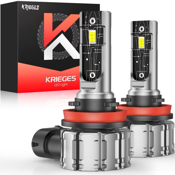 商品名:  Krieges H11/H8/H16 LED Fog Light Bulbs, 80W 600% Brightness, No Plarity, Plug and Play H11 Fog Bulbs, Pack of 2ブラン...