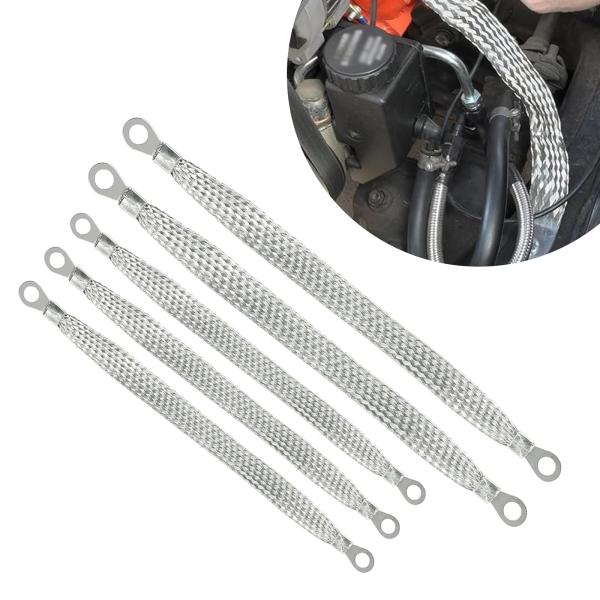 商品名: Irinidig 5個 カーエンジン グランドストラップ、3 ピース 25.4 cm + 2 ピース 13 インチ 編組 銅ケーブル リングターミナル コネクタ付き、多機能 高耐久 耐久性 接地キット、車用 ユニバーサル (シルバ...