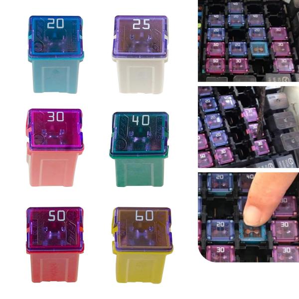 商品名: Sinytuto 車用ヒューズコンビネーションキット 6個 20A/25A/30A/40A/50A/60A スクエアブレードデザイン 防水 耐久性 車両ヒューズアクセサリー ほとんどの車に対応するユニバーサルコネクタ (マルチカラ...