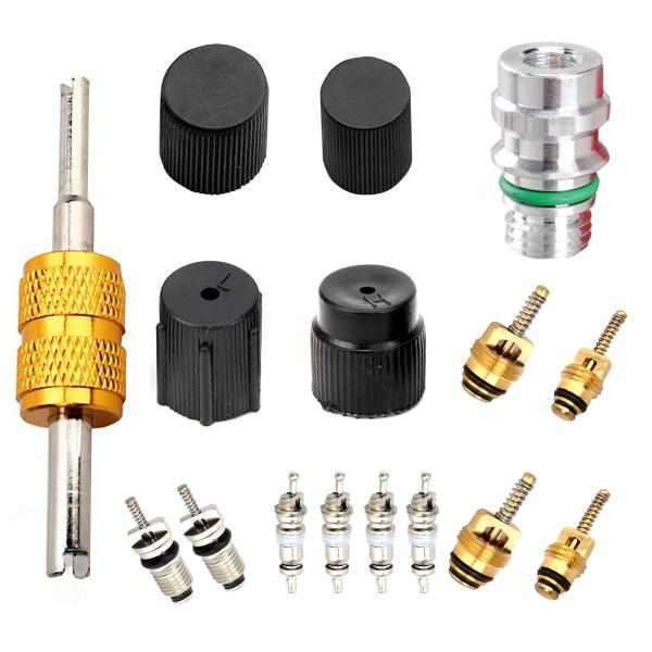 商品名: icykale 自動車用エアコンバルブコアキット、バルブコアレンチA/Cシステムポートシールカバー修理アクセサリー、エアコンパイプラインバルブコアシート、ユニバーサル車用(ブラック) icykale 16 PCS Automobi...