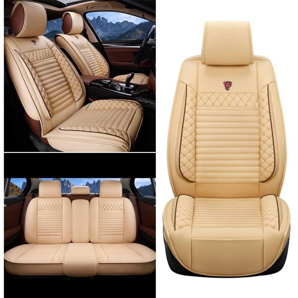 商品名: Jialuode カーシートカバー シトロエン C4 サボテン 2014-2020 自動車用フロントリア5シートフルセットフェイクレザークッションプロテクター、ベージュタイプ1 Jialuode Car Seat Covers f...