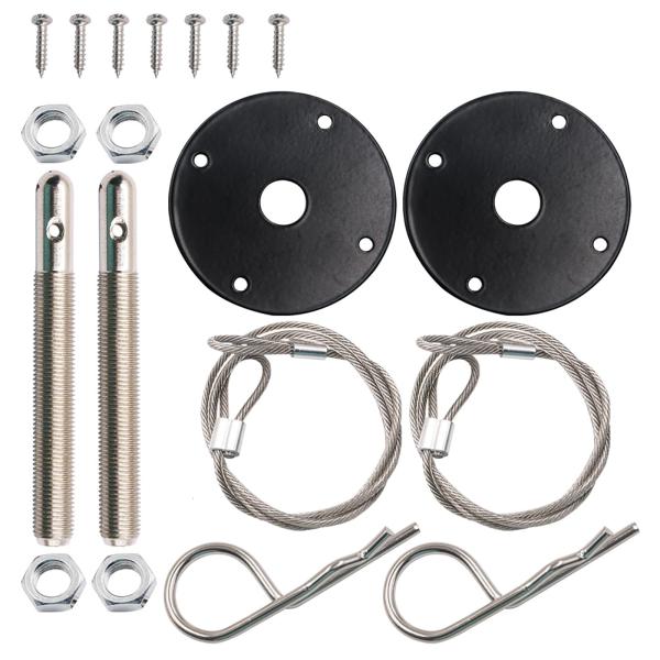商品名:  Sephile 2 PCS Car Metal Engine Hood Pin Lock Kit, 4.1" Threaded Pin + 2.5" Washer + 24" Lanyard + Hook + Nut + Sma...