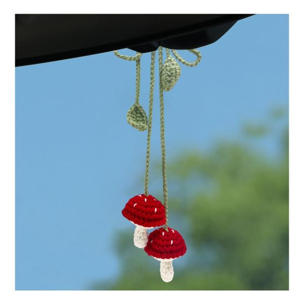 商品名:  Ohleats 2 PCS Crochet Mushroom Car Charm, Handmade Crocheted Simulated Mushroom Car Hanging Ornament, Crochet Ster...