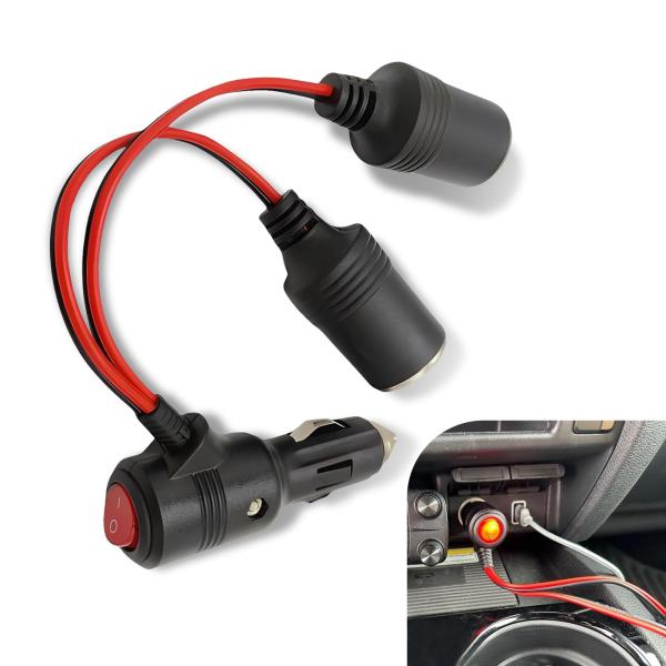商品名:  Sinytuto 1 PC Car Cigarette Lighter Extension Cable, 2-way Female 1-to-2 with Switch Indicator Y-type Cigarette Li...