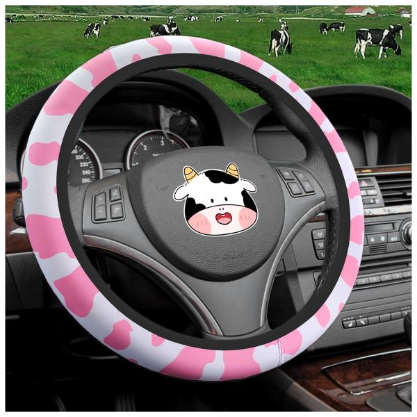 商品名: SuperKaKa ブラウン牛柄ハンドルカバー、かわいい自動滑り止め通気性牛柄カバープロテクター ユニバーサルカーインテリアアクセサリー 男女兼用 SuperKaKa Brown Cow Print Steering Wheel ...