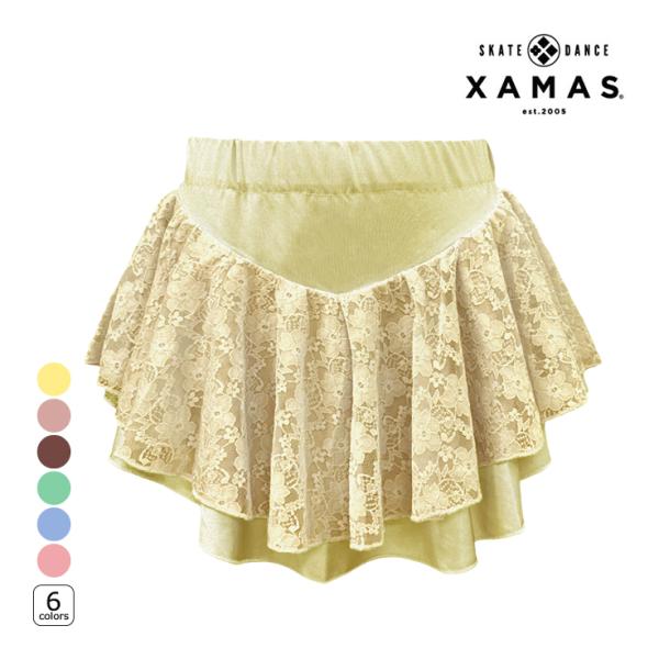 XAMAS（サーマス）スカート 2193★KOSUGIオリジナルデザイン★ふんわりレースがかわいいパンツ付きスカート。光沢のあるストレッチ生地に、フラワーデザインのレースを重ねました。スカートは生地をたっぷり使用したサーキュラータイプ。ウエ...