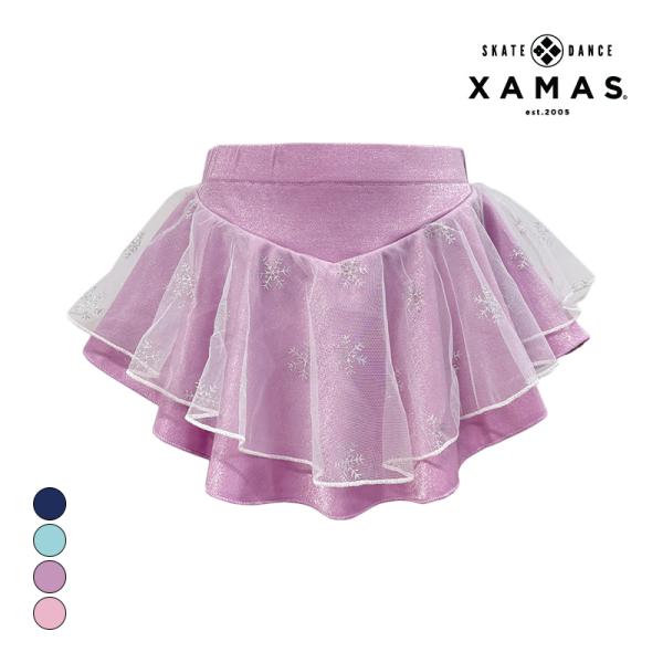 XAMAS（サーマス）スカート 2280★KOSUGIオリジナルデザイン★パール感のあるストレッチ生地に、スノーフレーク柄が輝くメッシュ生地を重ねたパンツ付きスカート。スカートは生地をたっぷり使用したサーキュラータイプ。ウエストゴムは幅が広...