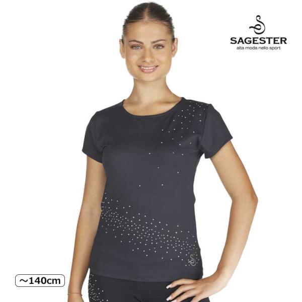 SAGESTER（サジェスター）トップス　089T-shirt with spiral motif application素材：ポリアミド90％, ポリウレタン10％検索ワード：フィギュアスケート、ウェア、Tシャツ、ラインストーン、練習着