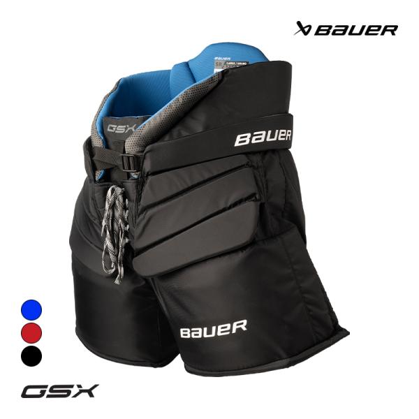 BAUER (バウアー)GKパンツ S26 GSX JRヒップ素材：デュアルデンシティ 2層フォーム大腿部：多層式フォーム（スタック構造）脚部：ダイナミック 2フレックスライナー：THERMO MAX（撥水・消臭）検索ワード：アイスホッケー...