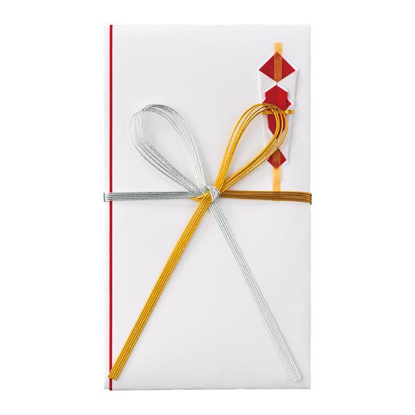 祝金封　金銀花結　キ-108婚礼以外の御祝事全般の金包みとして最適な金銀５本花結びの金封です。金額の目安：５千円〜３万円くらいまで。字なしタイプはあらゆる用途に使用できます。目録としてもご利用いただけます。品名 祝金封　金銀花結品番 キ-1...