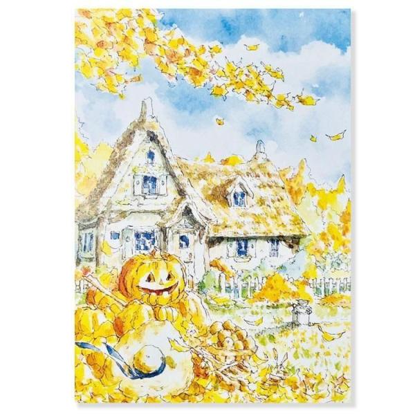 優しい色づかいの水彩画が魅力「内田新哉」の秋柄ポストカードです。秋の素敵な風景と出逢えます。「ハロウィン Home」サイズ105mm×150mm素材：紙株式会社アクティブコーポレーションポストカード　メッセージカード　ギフト　かわいい　プレ...