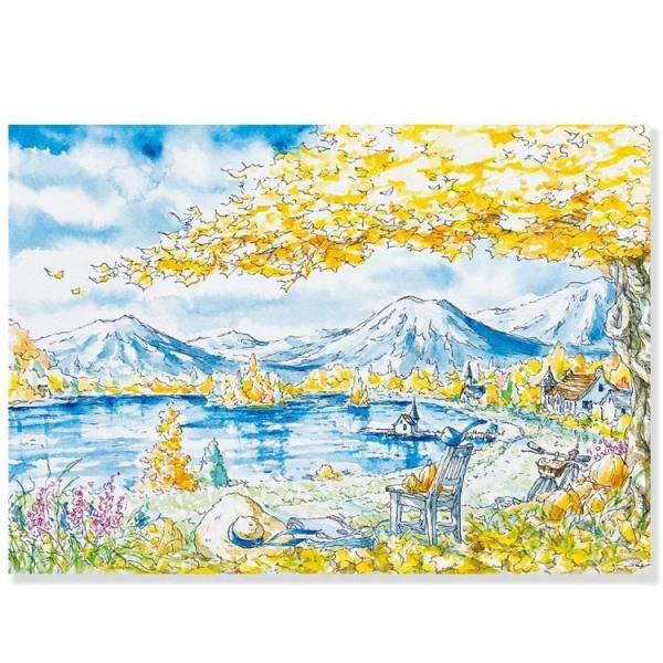 優しい色づかいの水彩画が魅力「内田新哉」の秋柄ポストカードです。秋の素敵な風景と出逢えます。「Autumn Lake」サイズ150mm×105mm素材：紙製株式会社アクティブコーポレーションポストカード　メッセージカード　ギフト　かわいい　...