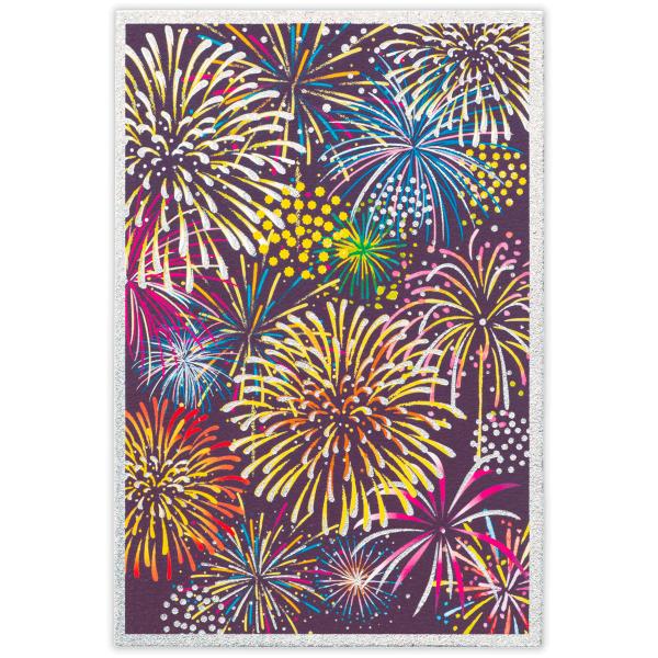 濃紺に映える鮮やかな花火のきらめき全面に絵柄を配置した1枚入りタイプのサマーポストカードが新登場！ ホログラム箔とグレイニング加工を施し、質感も楽しめる一枚に。暑中見舞いとしてはもちろん、インテリアとして飾るのもおすすめなデザインです。●1...
