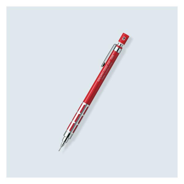 製図用シャープペンシル内蔵芯：HB　軸色：黒機構：ノック式本体サイズ：10×8×145ｍｍ本体重さ：11ｇ材質：＜軸＞再生ABS　＜グリップ＞アルミニウム・シリコンゴム　＜クリップ＞鉄＜先金＞真鍮　＜ノック＞真鍮・POM・ABS金属ディティ...