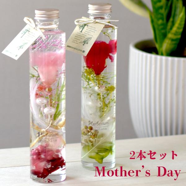 ハーバリウム 母の日 三角瓶 送料無料★作品2本セットのお値段です。★ハーバリウム カーネーションささやかに贈るカーネーション。制作も楽しめるカーネーション。花束の様に並べて楽しむカーネーション。また、光るボトルの台座（LED台座）タティン...