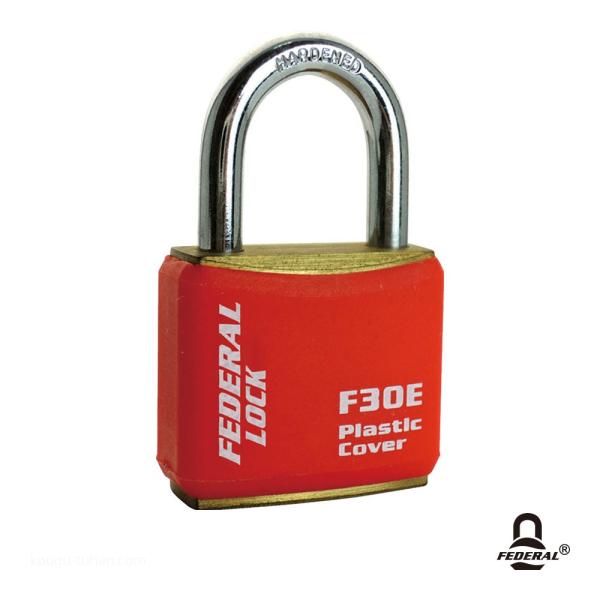 ●名称：南京錠ボディーカバー付 30mm レッド●メーカー：FEDERAL LOCK：フェデラルロック●型番：F30E-R-P●工具・パーツ収納、施錠＞南京錠(鍵式)●セット内容：[付属品] 鍵：2個●仕様：本体材質：黄銅 ツル材質：鉄 幅...