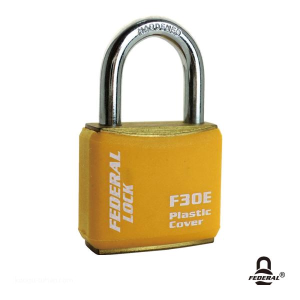 ●名称：南京錠ボディーカバー付 30mm イエロー●メーカー：FEDERAL LOCK：フェデラルロック●型番：F30E-Y-P●工具・パーツ収納、施錠＞南京錠(鍵式)●セット内容：[付属品] 鍵：2個●仕様：本体材質：黄銅 ツル材質：鉄 ...