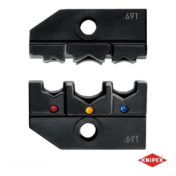●名称：圧着ダイス (9743-200用)●メーカー：KNIPEX：クニペックス●型番：9749-06PI●電工工具、部品＞圧着工具●仕様：圧着能力(mm2)：0.5-6.0 圧着能力(AWG)：20-10 圧着段数：3 質量(g)：40 ...