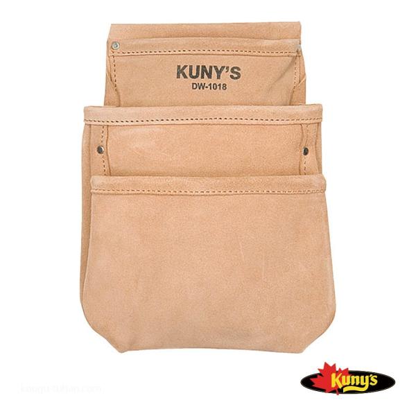 ●名称：腰袋片側●メーカー：Kuny's：クニーズ●型番：DW-1018●保護具、工具携行、作業着＞工具バッグ、ポーチ、ホルダー＞腰袋、ホルダ、エプロン(革製品)「丈夫な革製の3つのポケット(大ｘ1、中ｘ1、小ｘ1)は間口が広く、使いやすい...
