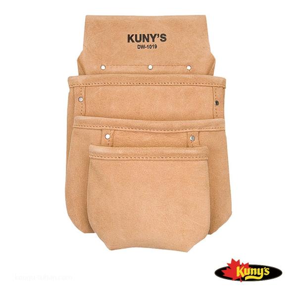 ●名称：腰袋片側●メーカー：Kuny's：クニーズ●型番：DW-1019●保護具、工具携行、作業着＞工具バッグ、ポーチ、ホルダー＞腰袋、ホルダ、エプロン(革製品)「丈夫な革製の3つのポケット(大ｘ1、中ｘ1、小ｘ1)は間口が広く、使いやすい...