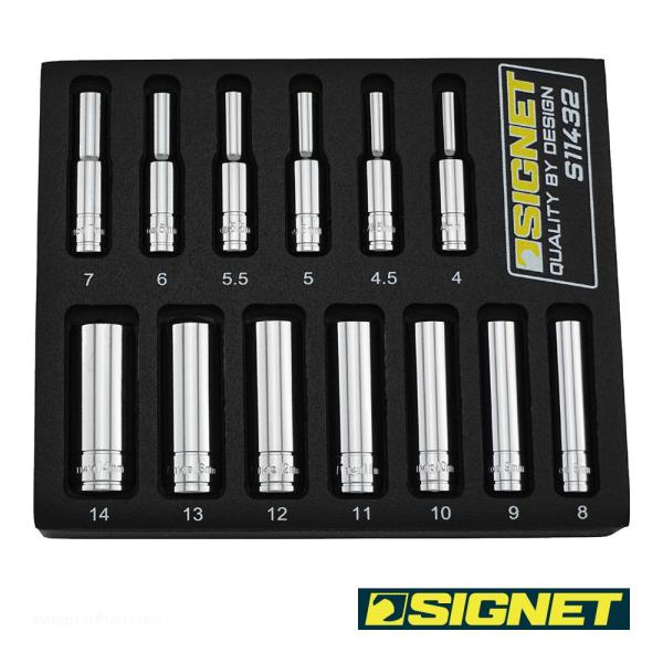●名称：1/4DR 13PC ディープソケットセット DESIGNトレー●メーカー：SIGNET：シグネット●型番：11432●ソケット＞ソケットセット（ボックス）「サイズがわかるおしゃれなEVAトレー付き」●セット内容：ソケット：4・4....