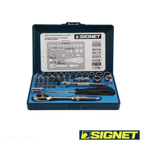 ●名称：1/4DR 38PC MM ソケットレンチセット●メーカー：SIGNET：シグネット●型番：11738●ハンドレンチ類＞ラチェットレンチ＞ラチェットレンチ・セット品「使いやすいソケットレンチセット」●セット内容：ソケット：3.5・4...
