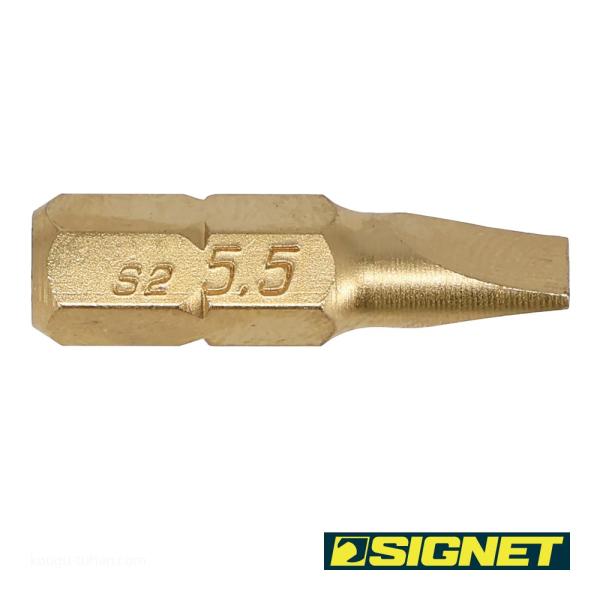 ●名称：1/4" チタンコーティングマイナスビット 5.5MM●メーカー：SIGNET：シグネット●型番：21444●ビット＞マイナスビット「耐久性に優れたチタンコーティングマイナスビット」●仕様：差込角(HEX)：1/4 全長(mm)：2...