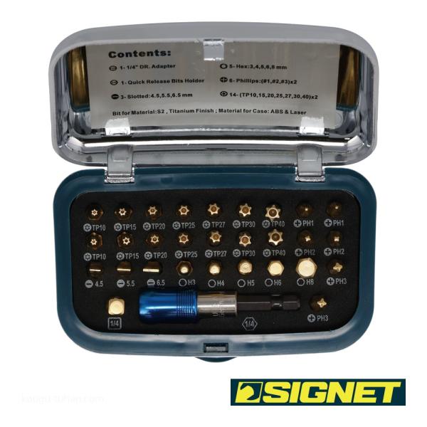 ●名称：30PC 1/4" チタンコーティングビットセット●メーカー：SIGNET：シグネット●型番：22032●ビット＞ビットセット「耐久性に優れたチタンコーティングビットセット」●セット内容：1/4"SQアダプター：21404 クイック...
