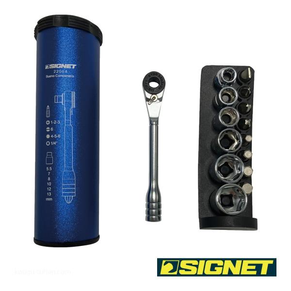 ●名称：15PC ミニラチェマルチソケット&amp;ビットセット ブルー●メーカー：SIGNET：シグネット●型番：22064●ハンドレンチ類＞ラチェットレンチ＞ラチェットレンチ・セット品●セット内容：ミニラチェットハンドル プラスビット(...