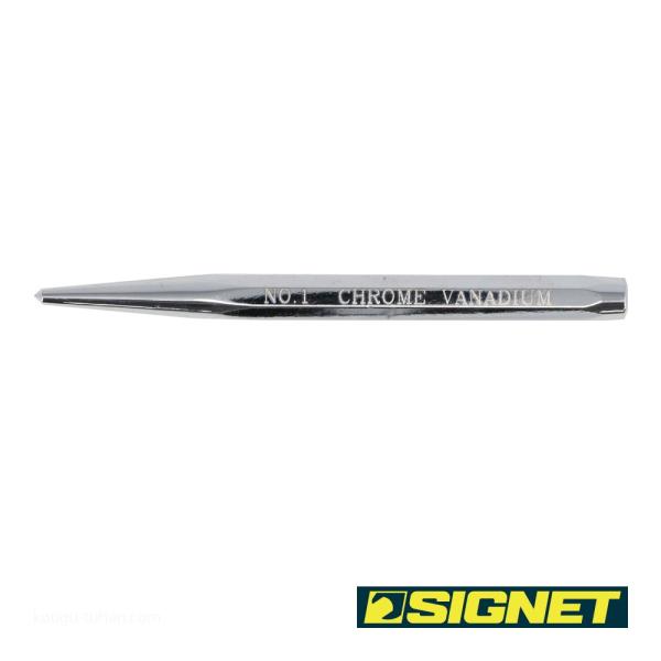 ●名称：センターポンチ NO.1 100X3MM●メーカー：SIGNET：シグネット●型番：60571●ハンマー、ポンチ、クランプ＞ポンチ「スタンダードなセンターポンチ」●仕様：全長(mm)：100 先端径(mm)：3 軸サイズ(mm)：8...