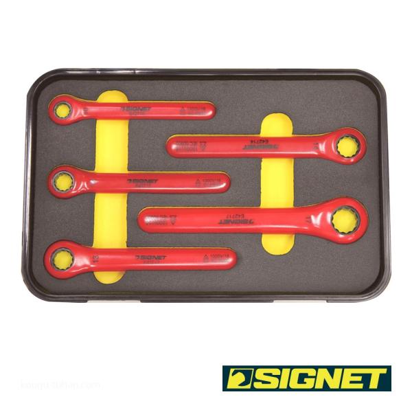 ●名称：5PCS 絶縁SIGNETレンチセット●メーカー：SIGNET：シグネット●型番：E82005●電工工具、部品＞絶縁工具＞絶縁レンチ＞絶縁スパナ、絶縁メガネ「シグネットの絶縁工具は絶縁工具唯一の国際規格であるIEC60900に適合」...