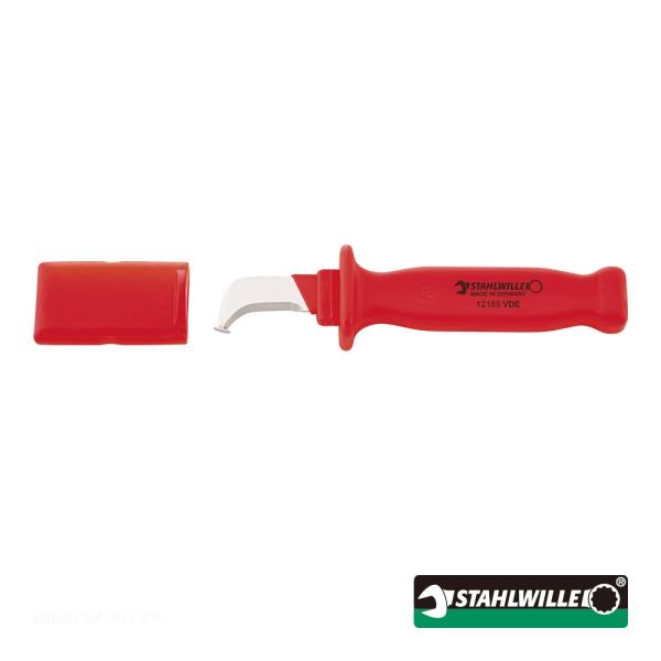 ●名称：絶縁ナイフ フック型ブレート 刃長40mm●メーカー：STAHLWILLE：スタビレー●型番：12188VDE●電工工具、部品＞絶縁工具＞絶縁ケーブルカッター●仕様：全長(mm)：210 刃長(mm)：40 質量(g)：96●特長：...