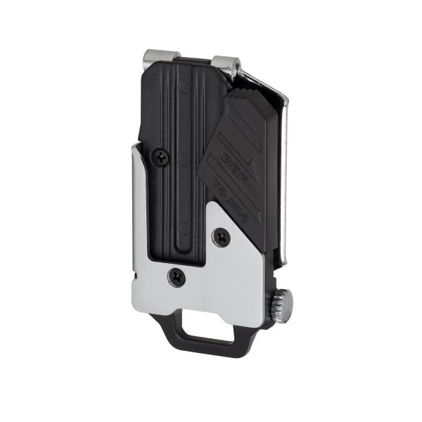 ベルトに後から装着できるネジ取付式。ゆるみ防止特殊加工ネジ採用強度重視の金属タイプベルトループを跨いで挿せるスペース活用設計位置ズレしにくい横ズレ防止リブ構造安全ロープ取付環付