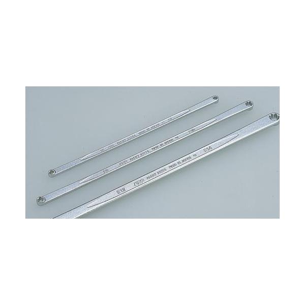 ●呼び：E8ｘE10●寸法D1（mm）：10.5●寸法D2（mm）：12●寸法T1（mm）：6.5●寸法T2（mm）：7●全長（L；mm）：300●重量（g）：100●E型トルクスロングストレートめがねレンチです。●長い全長と片側ツバ付きの...