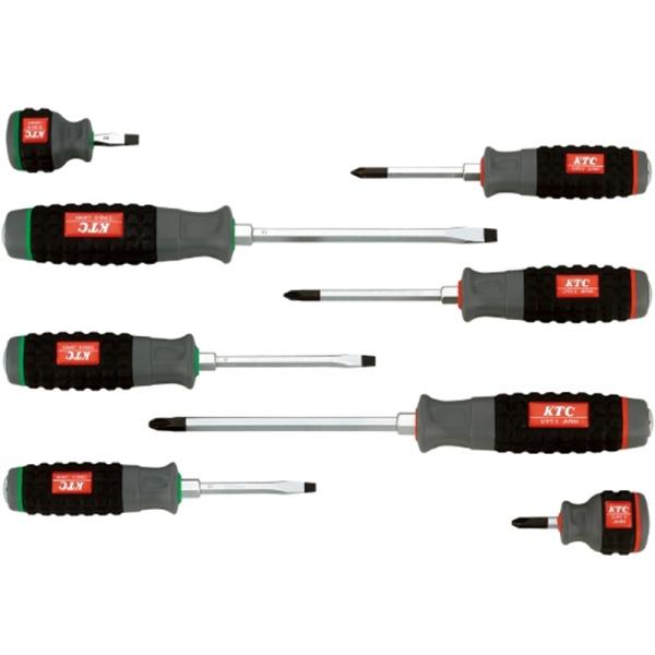 ●重量(kg)：1.2●貫通タイプの樹脂柄ドライバ8本組セットです。●六角ボルスター付です(スタッビドライバ除く)。●先端マグネット付です。●軸の材質はCr-Vです。樹脂柄ドライバクロス貫通タイプ(D1P2-1・2・3)、樹脂柄ドライバマイ...