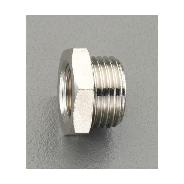 "●材質…真鍮（ニッケルメッキ）●最高使用圧力…0.8MPa●ねじ径（雄）…G（PF）1/2”●ねじ径（雌）…G（PF）3/8”●ねじ有効長…15.5×10mm●六角対辺…24mm●全長…15.5mm●重量…約24g…水道、ガス、エアー用配...