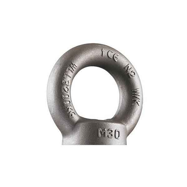 "●材質…鍛造ステンレス（SUS304）●内径…20mm●線径…8mm●ねじ径…M8●使用荷重…140kg●研磨仕上げで光沢があります。●並目ねじ…チェーンブロック、スリング、クランプ・アクセサリ、マグネットリフター/取付型フック、アイナッ...