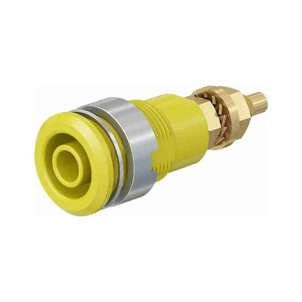 "●定格電流…32A●定格電圧…1000V、CAT III600V、CAT IV●取付穴径(mm)…&amp;phi;12.1●色…黄●適合プラグ…&amp;phi;4mm●接続…ボルトM4またははんだ穴●材質…真鍮(表面処理電気接点：Au...