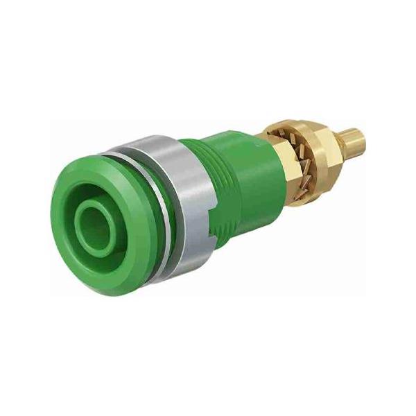 "●定格電流…32A●定格電圧…1000V、CAT III600V、CAT IV●取付穴径(mm)…&amp;phi;12.1●色…緑●適合プラグ…&amp;phi;4mm●接続…ボルトM4またははんだ穴●材質…真鍮(表面処理電気接点：Au...