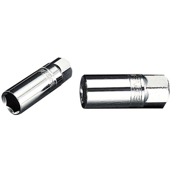 ●差込角(SQ)：3/8●サイズ(inch)：5/8●全長(L；mm)：64●先端部外径(D1；mm)：22●差込部外径(D2；mm)：19●ソケット深さ(T；mm)：20●ミラー仕上げのメッキが美しいスパークプラグ専用ソケット。●ゴム式。...