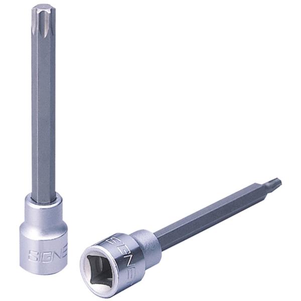 ●差込角(SQ)：3/8●サイズ：T40●先端部外径(mm)：6.65●対応ねじサイズ(mm)：M7・8●全長(L1；mm)：100●軸長(L2；mm)：75●外径(D；mm)：18●ヘクスローブネジ用T型ロングビットソケット。… 工具業界...