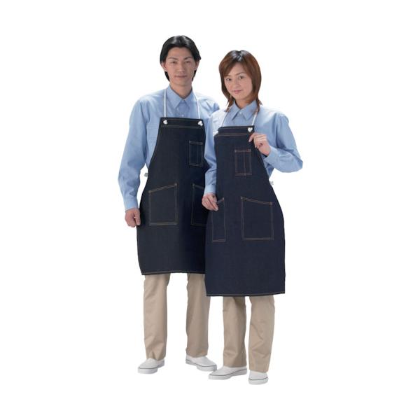 "●作業に便利なペン挿しポケットと、ポケットが左右に装備されています。<br>●ジーンズに使用するデニム素材を使用していますので、気兼ねなく洗濯出来ます。<br>●首まわりがロープタイプなのでなで肩の方でもずり落ちな...