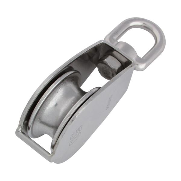 "●アイの部分がスイベルになっているのでよじれません。<br><br>●ロープを通して荷物などの吊り上げや引っ張り作業に。<br><br>●基本使用荷重(t)：0.07<br>●最...