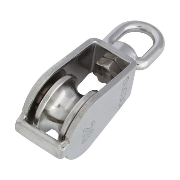 "●アイの部分がスイベルになっているのでよじれません。<br><br>●ロープを通して荷物などの吊り上げや引っ張り作業に。<br><br>●基本使用荷重(t)：0.16<br>●最...