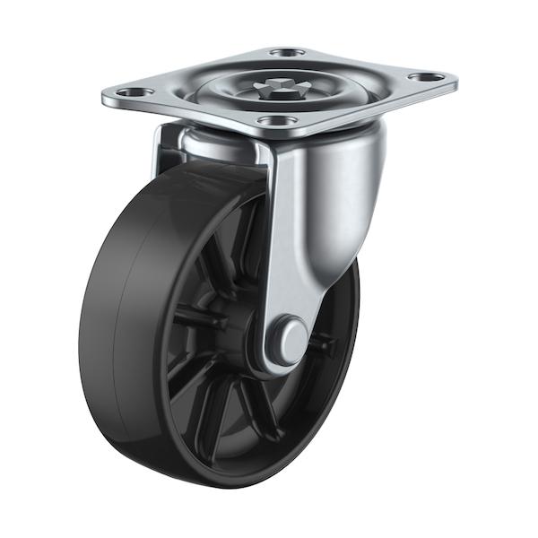 "●標準的な小型キャスターで、最小サイズから取りそろえています。<br>●耐摩耗性に優れたナイロン車輪を使用しています。<br><br>●軽量用台車<br><br>●許容荷重(da...