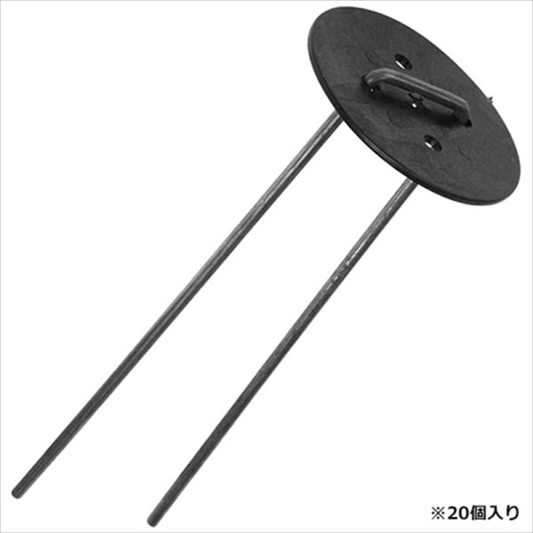 平らにシートを押さえられるパット付ピンセットです。[用途]防草シートグランドシート押え。[機能]差し込みした後、平らになるので歩行の邪魔にならず、シートパットもしっかり平らに押さえます。[仕様]●入数：20個。●釘パット径：約60mm。●ピ...