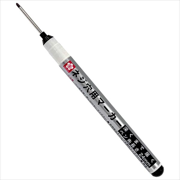 奥まで届く扱いやすい細身のマーカーです。[用途]ネジ穴のマーキングに最適。[機能]ペン先の長さが24mmで奥深くまで届きます。軸の太さが10mmで扱いやすいです。長居金属パイプでペン先を保護します。[仕様]●カラー：黒。●ペン先長さ：24m...